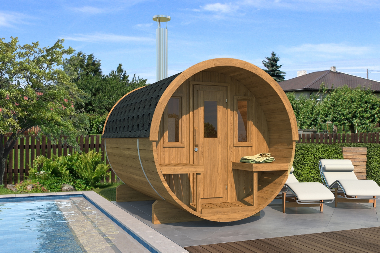KAJA 250 T Barrel Sauna with Porch | Hot Tubs & Swim Spas St.Albans